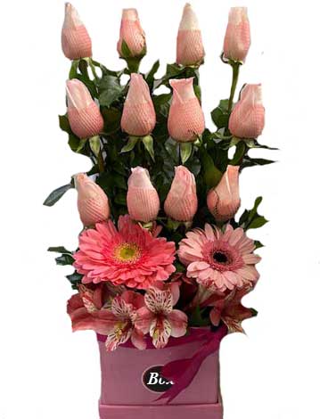 Box de 12 rosas rosadas, Box de Flores , envío las 24 horas en Lima Peru